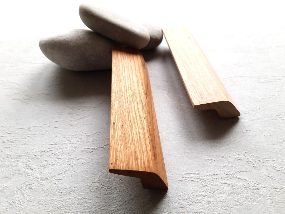 Long Geometric Oak Wood Handles Pulls, Modern Kitchen Cabinet Hardware ...