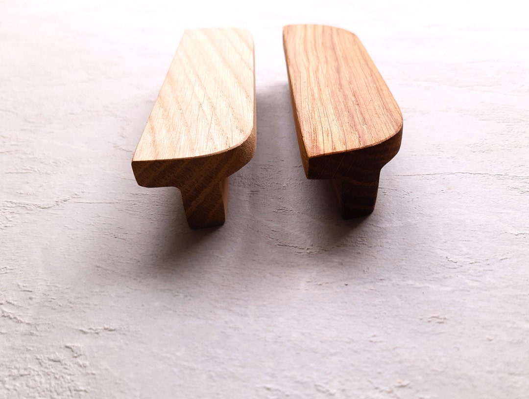 Long Oak Wood Handles Pulls Simple Kitchen Hardware Dresser Pulls Minimalism Wooden Drawer Knobs ...