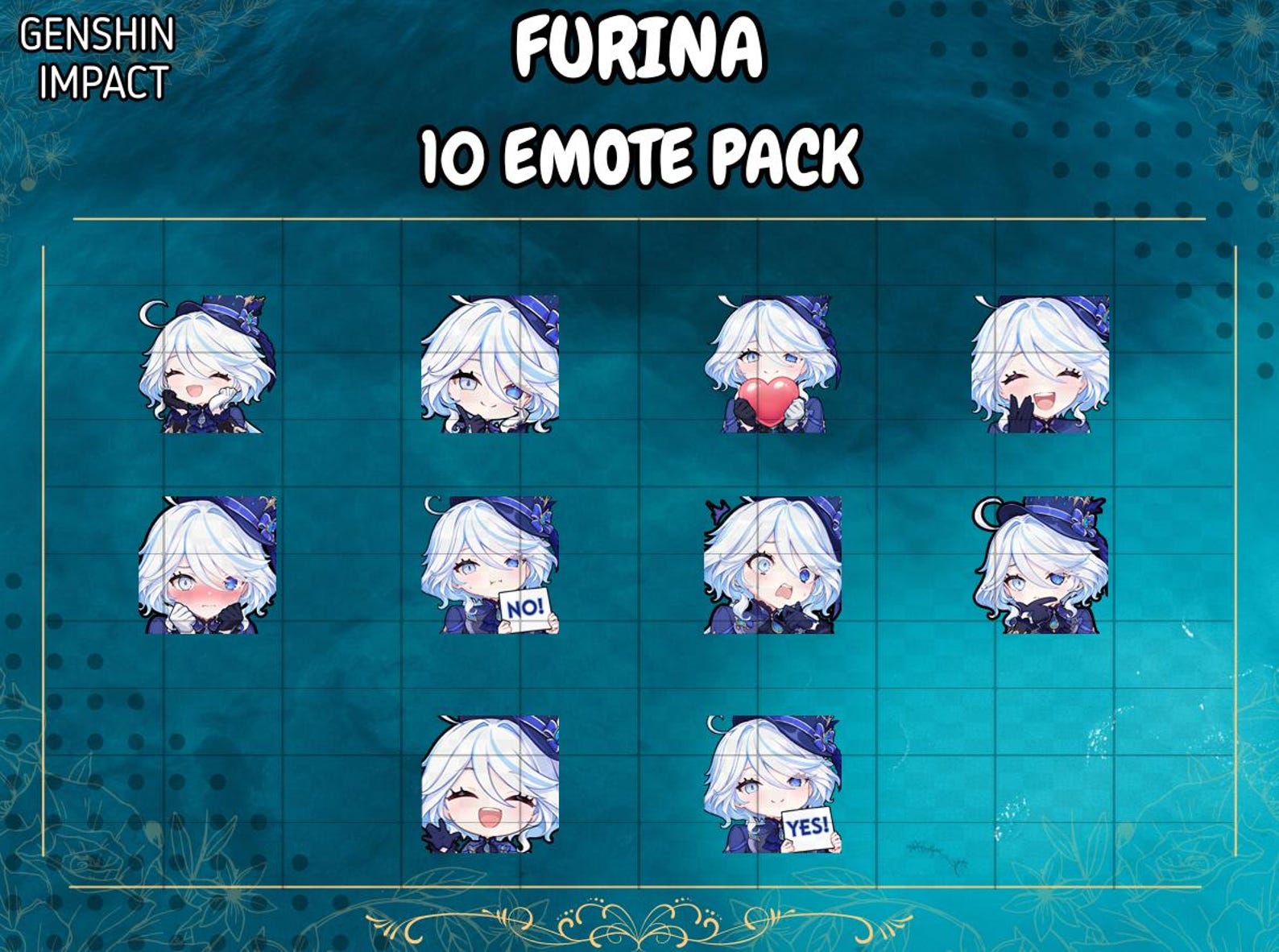 Furina Emotes, Genshin Impact Chibi Emoji for Discord, Twitch & Youtube ...