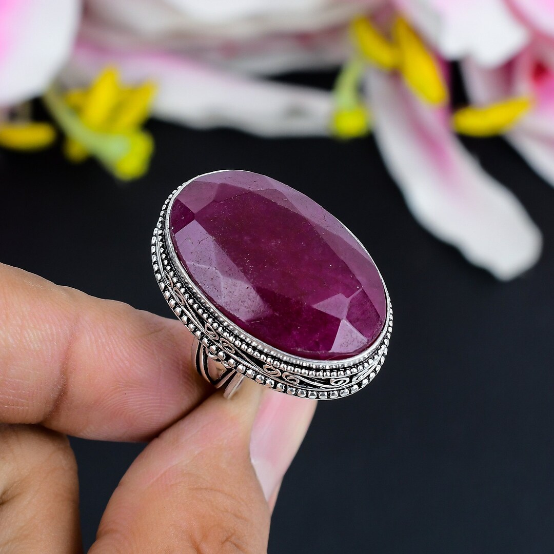 Ruby Ring, Natural Ruby Gemstone Ring, 925 Sterling Silver Ring, Solid ...