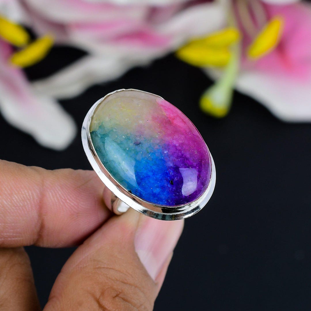 Rainbow Solar Quartz Ring Handmade Gemstone 925 Sterling Silver Ring ...