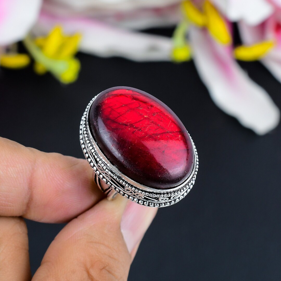 Red Labradorite Ring Gemstone Handmade Ring 925 Sterling Silver Ring ...