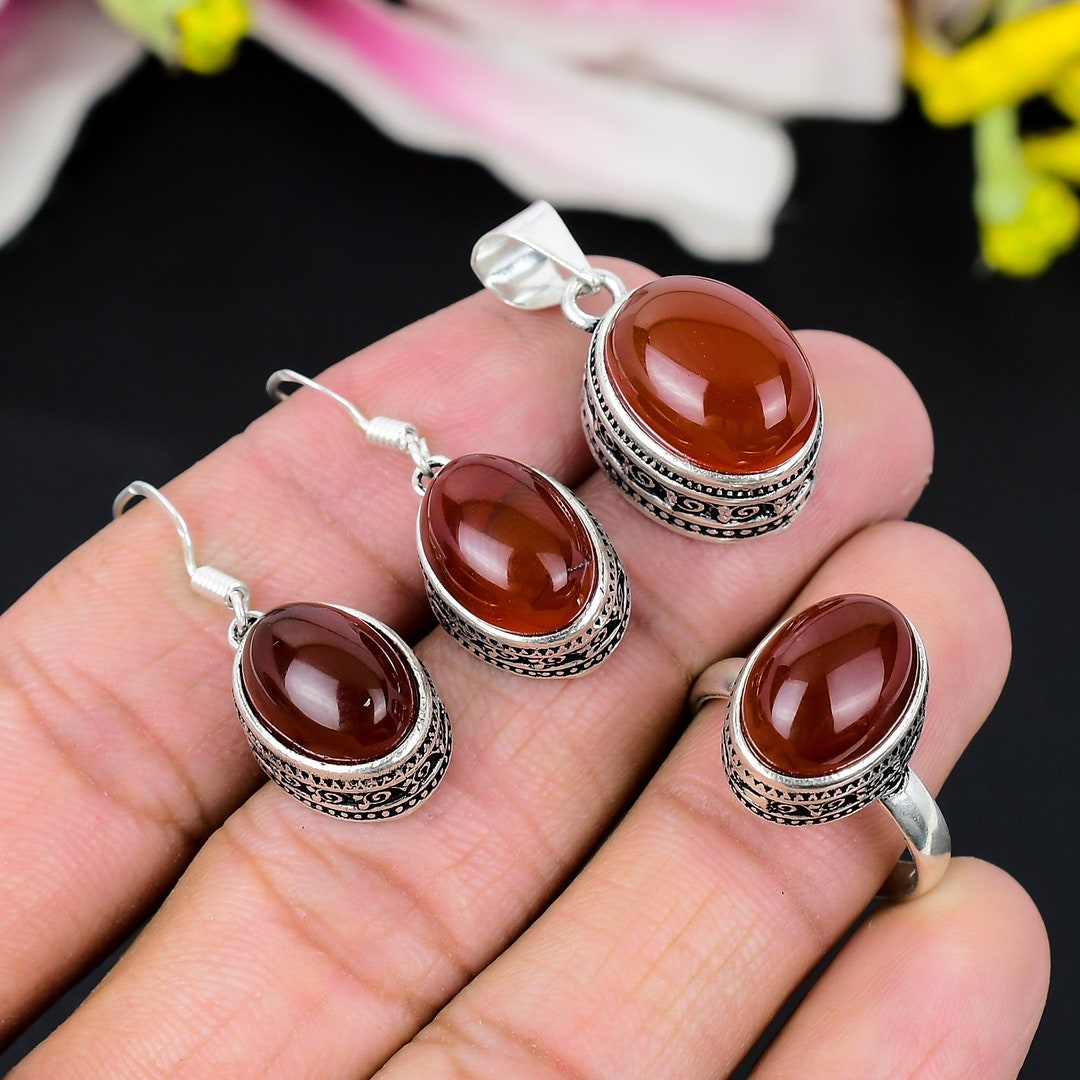 Red Carnelian Silver Jewelry Set 925 Sterling Silver Jewelry Carnelian ...