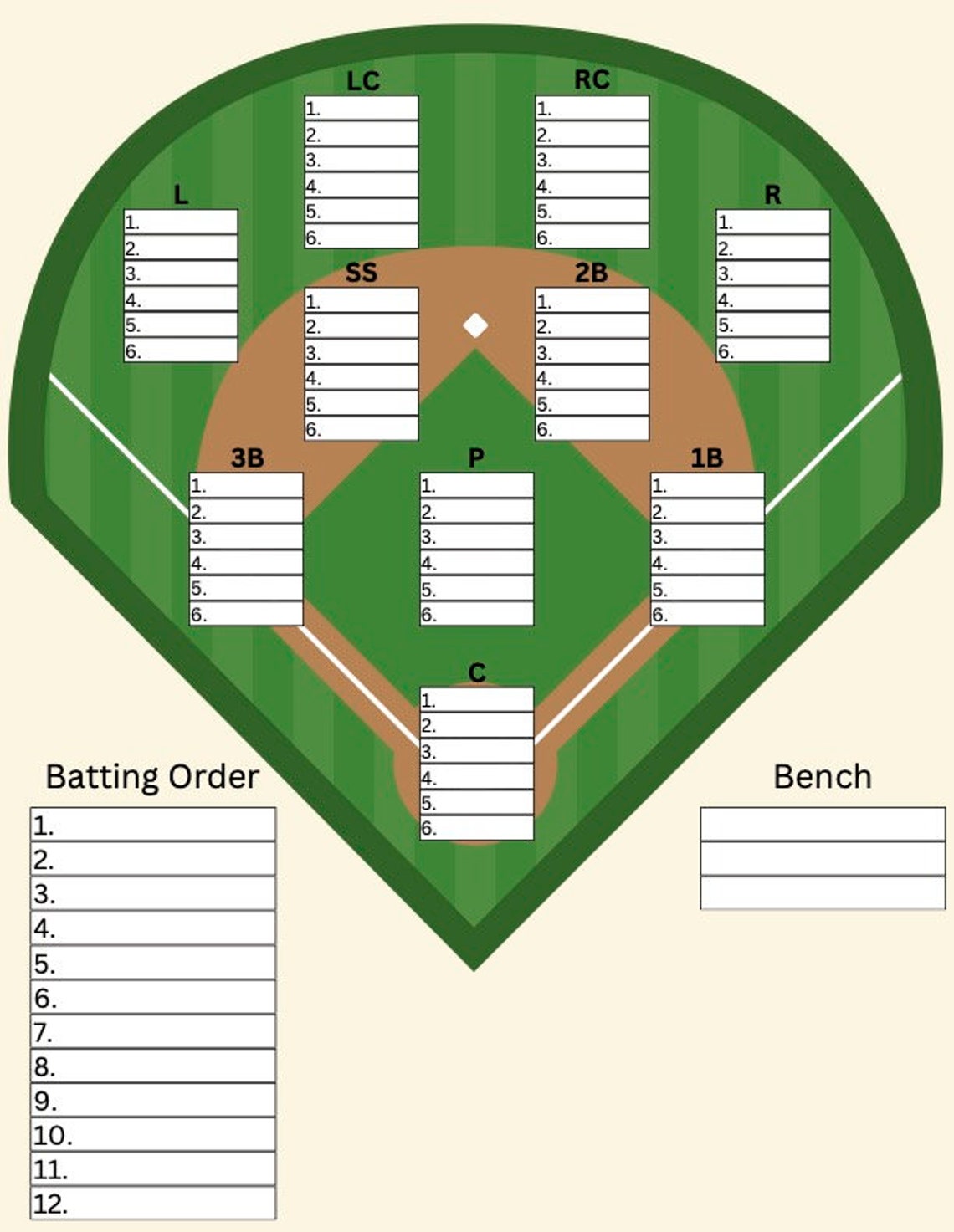PDF Fillable Dugout Lineup Board for Tee Ball, Baseball, Travel ...