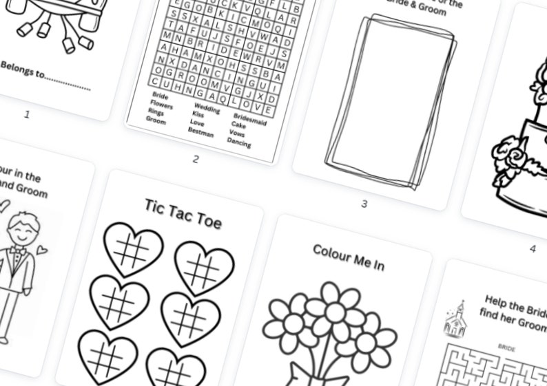 Wedding Activity Pack, Children's Activity Pack, Wedding Colouring Book ...