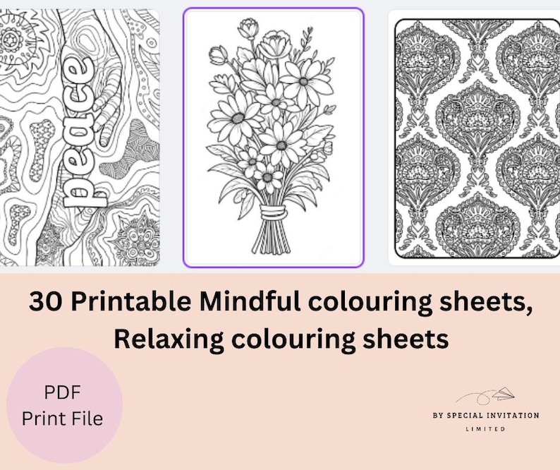 Mindful Colouring Sheets - 30 Different Printable Sheets - PDF File ...