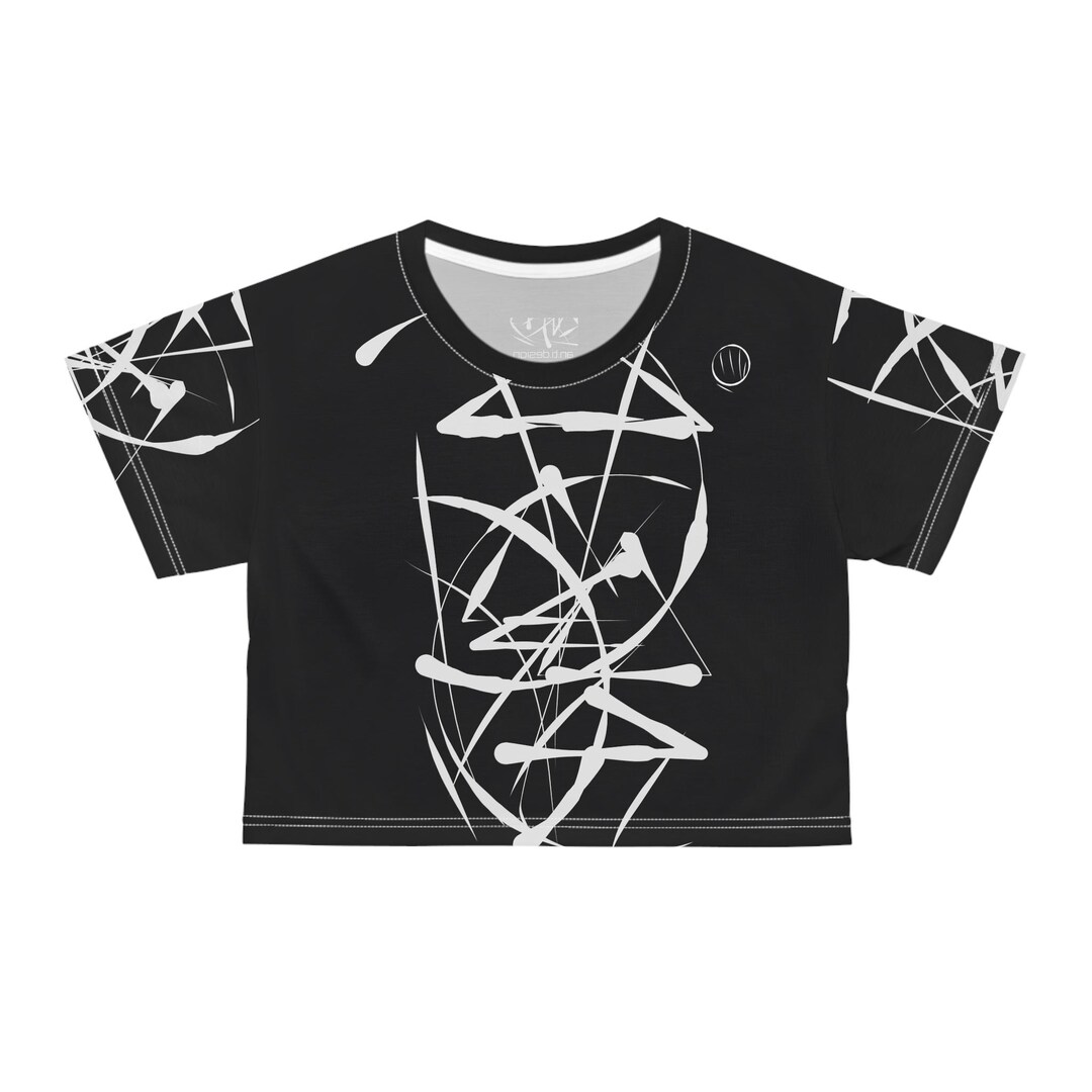 An.ti.design Women's Crop Top Lines and Geometries Graphic Design Black ...
