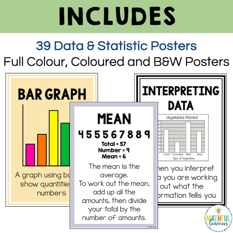 Data and Statistics Posters - Math Terminology, Definitions & Visual ...