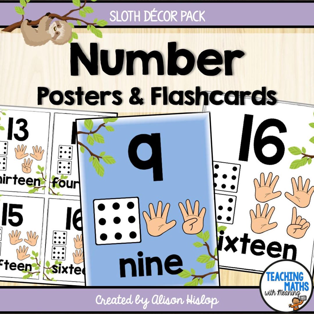 Number Posters 1 to 20, Counting by 10s to 100 - Classroom Decor Sloth ...