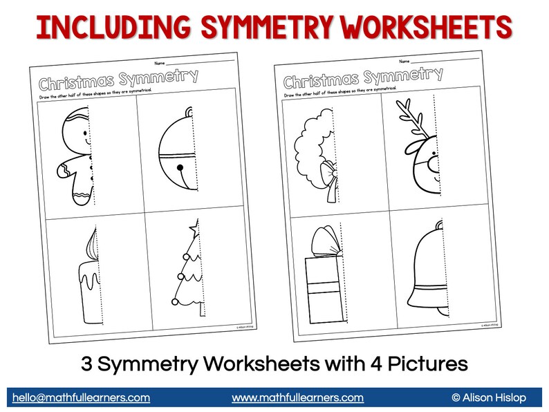 Christmas Math Worksheets - Symmetry and Pattern Practice for 2nd & 3rd ...