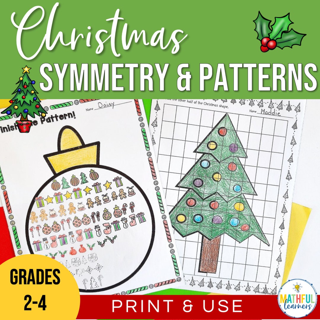 Christmas Math Worksheets - Symmetry and Pattern Practice for 2nd & 3rd ...