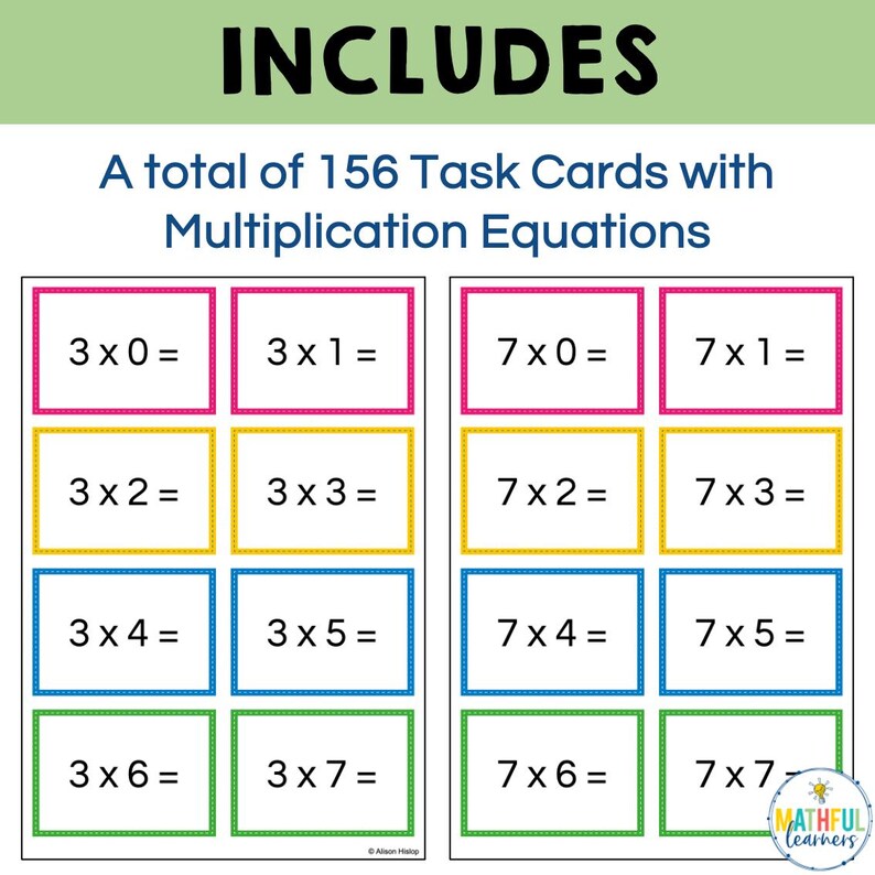 Multiplication Task Cards - Times Tables Cards for Games and Activities ...