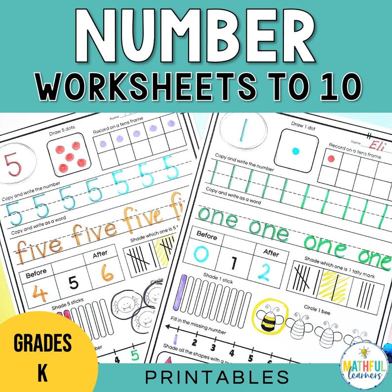 Number Sense to 10 Math Worksheets - Write, Draw & Representing Numbers ...
