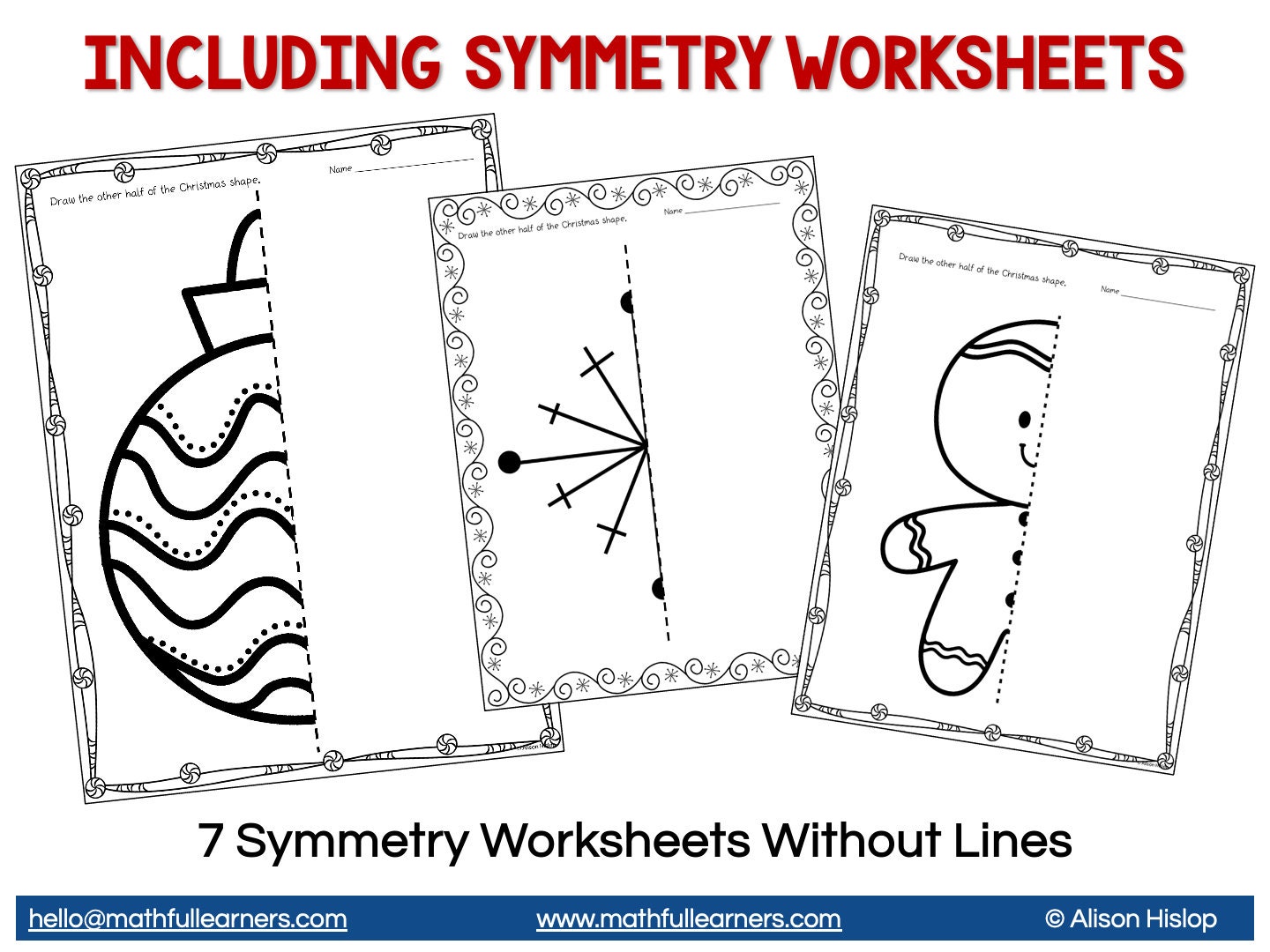 Christmas Math Worksheets - Symmetry and Pattern Practice for 2nd & 3rd ...