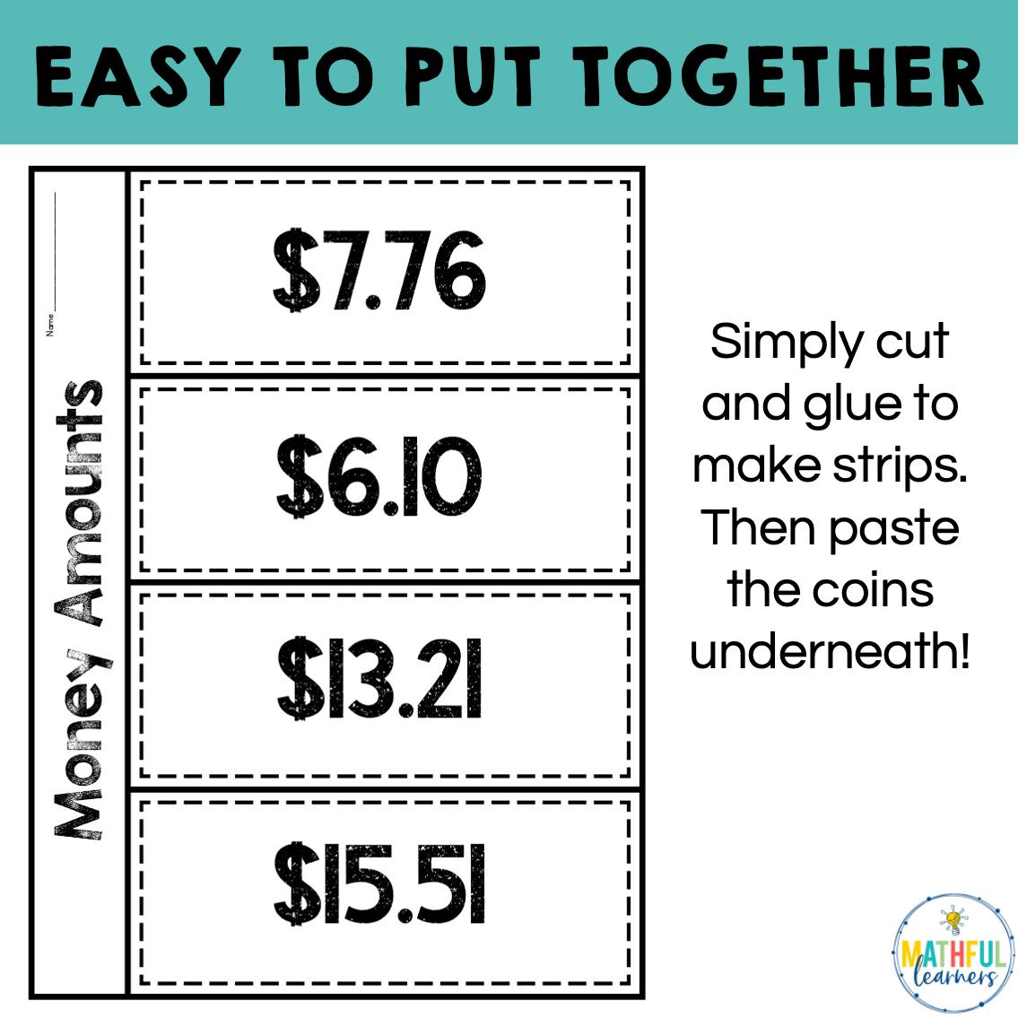 Money Flipbook - Math Cut & Paste Activities - USA Currency - 1st, 2nd ...