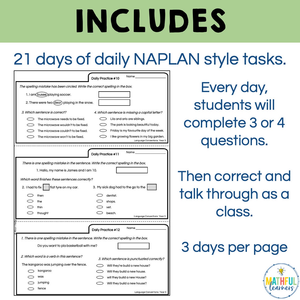NAPLAN Language Conventions - Practice Tests Year 3 - Daily Worksheets ...