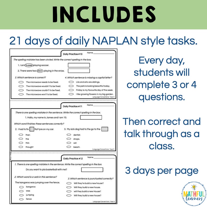 NAPLAN Language Conventions - Practice Tests Year 3 - Daily Worksheets ...