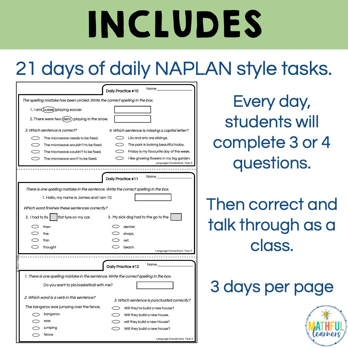 NAPLAN Language Conventions - Practice Tests Year 3 - Daily Worksheets ...