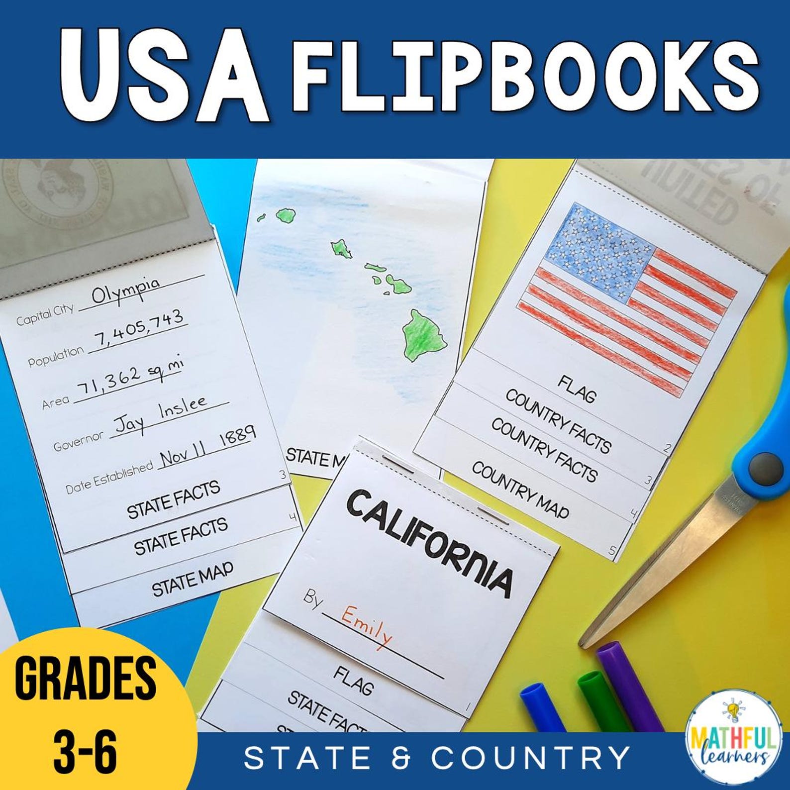 USA State & Country Flipbooks - State Research Project Worksheets | Map ...