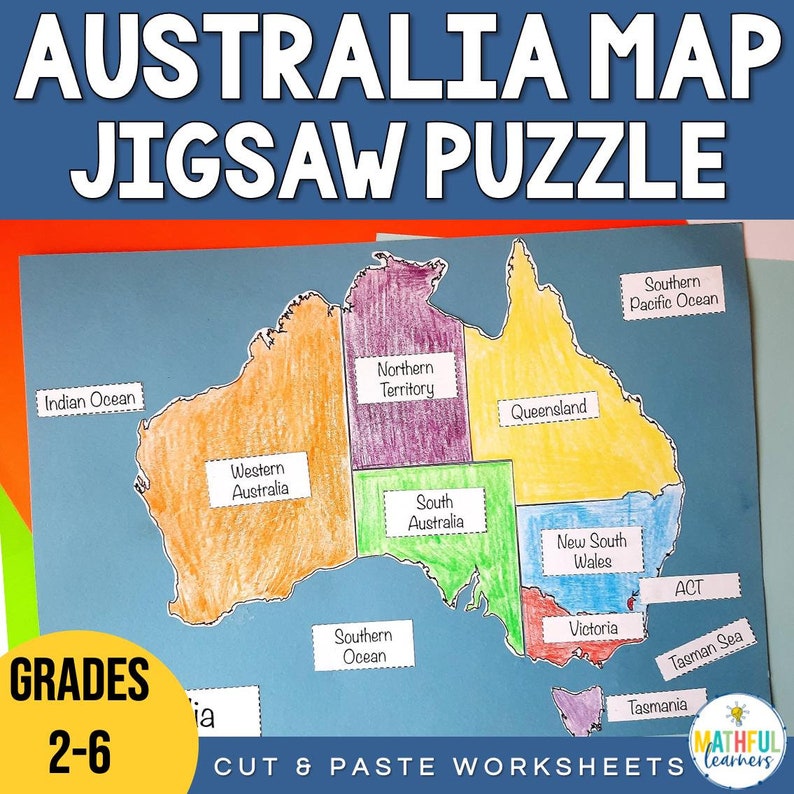 Australia Map - State & Country Jigsaw Puzzle Worksheets - Cut and ...