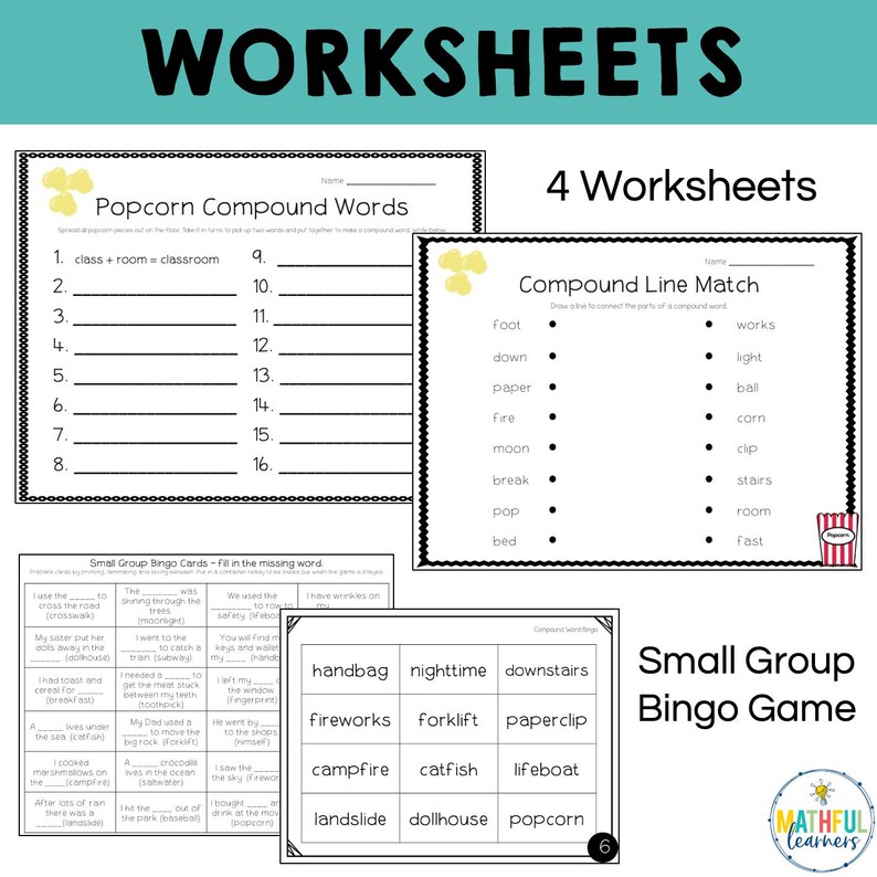 Compound Word Popcorn Themed Pack - Center Activities, Games and ...