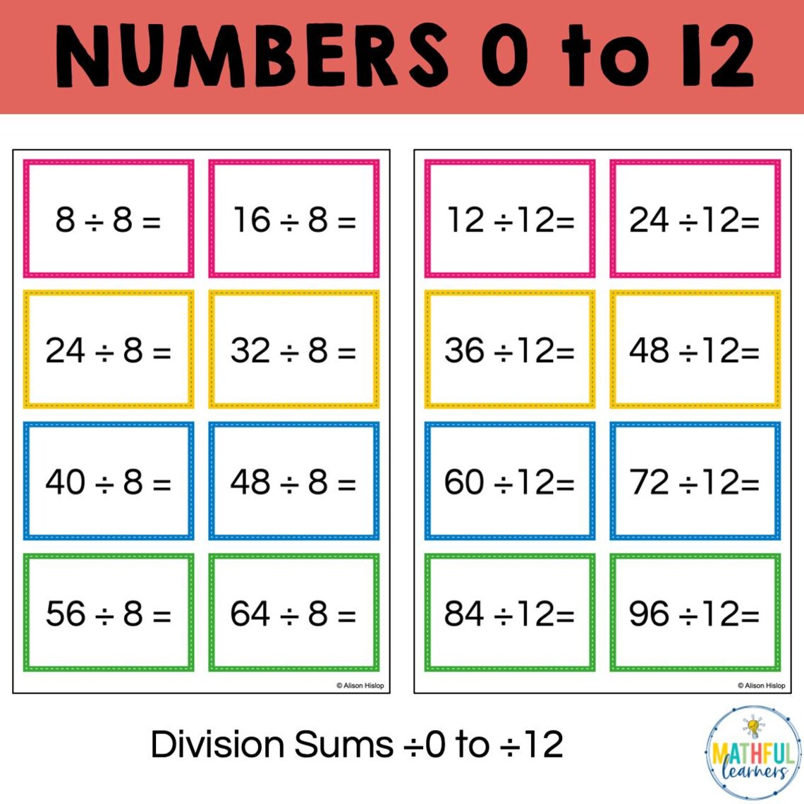 Division Task Cards - Division Sum Cards for Games and Activities ...