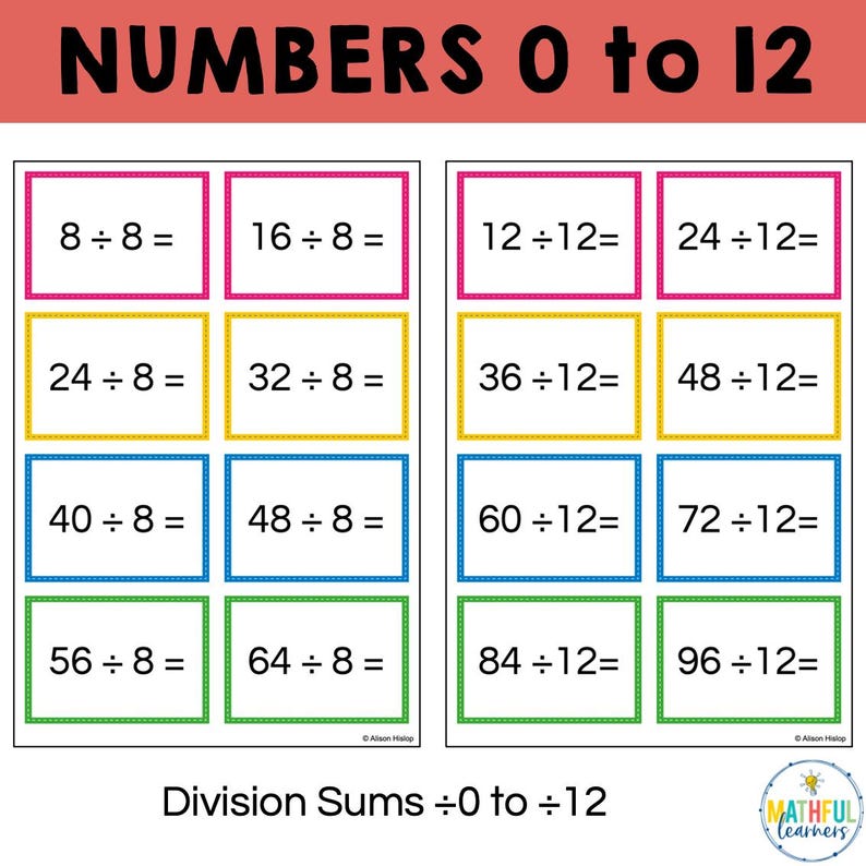 Division Task Cards - Division Sum Cards for Games and Activities ...
