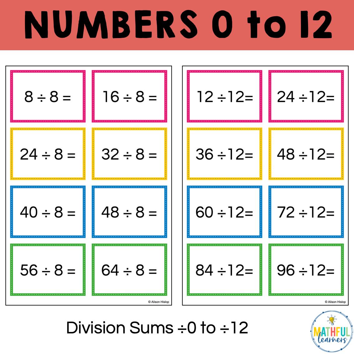 Division Task Cards - Division Sum Cards for Games and Activities ...
