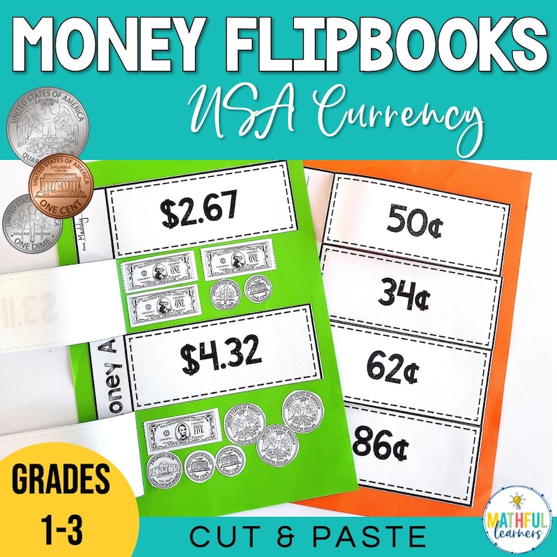 Money Flipbook - Math Cut & Paste Activities - USA Currency - 1st, 2nd ...