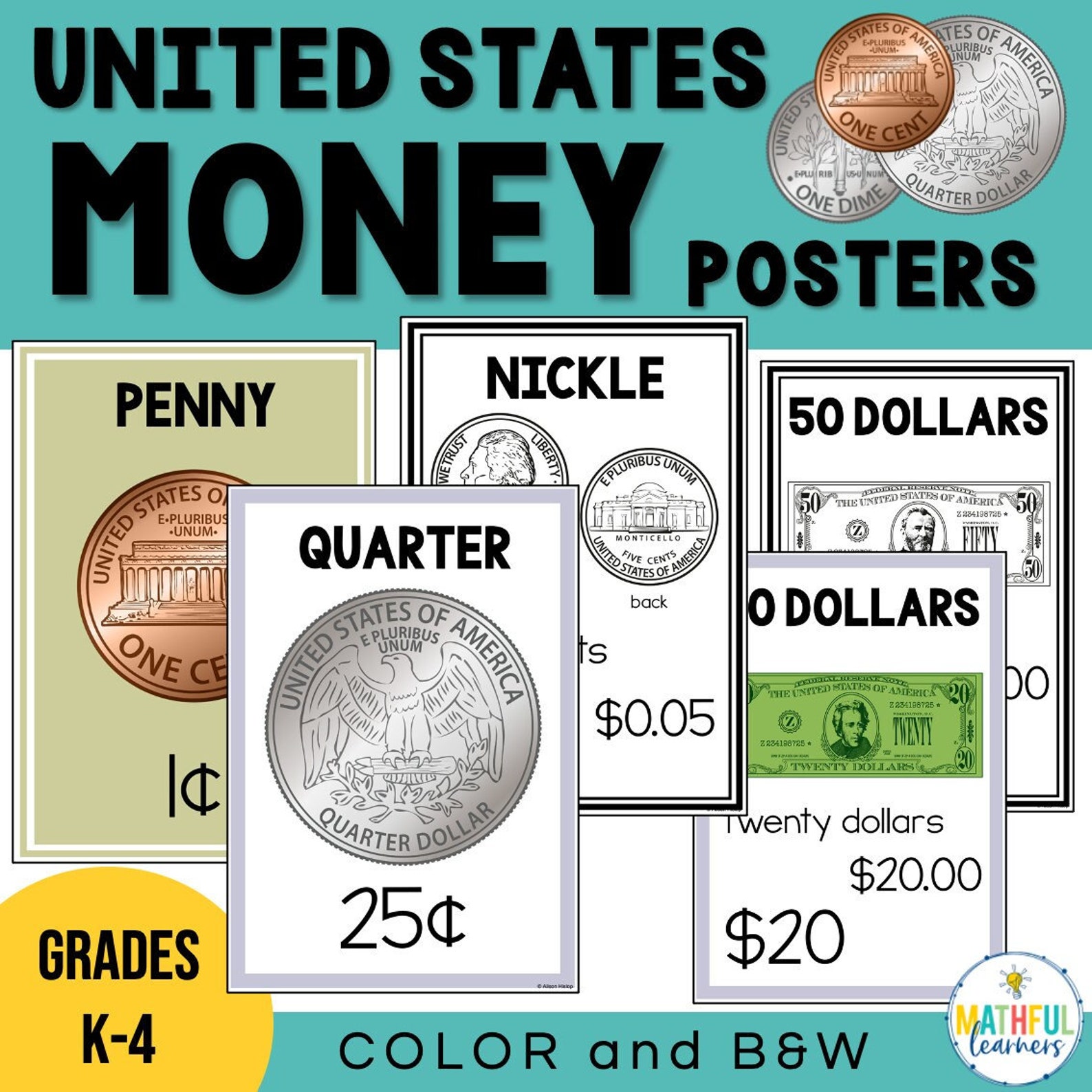 USA Money Posters - Including Coins and Bills US Currency - Etsy