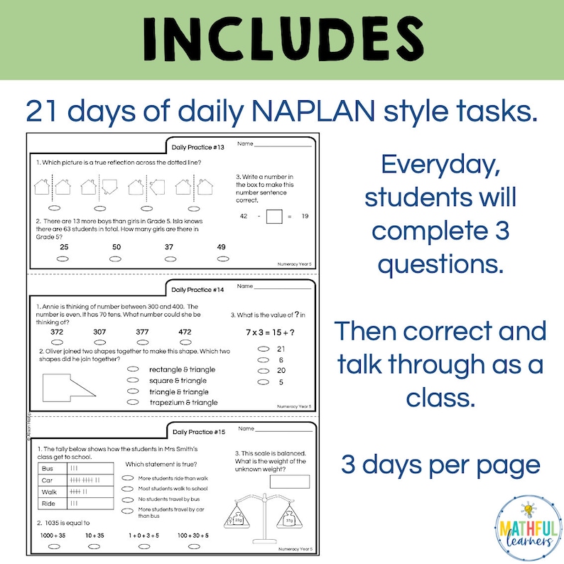 Naplan Numeracy Practise Tests Year 5 Daily Maths Worksheets - Etsy