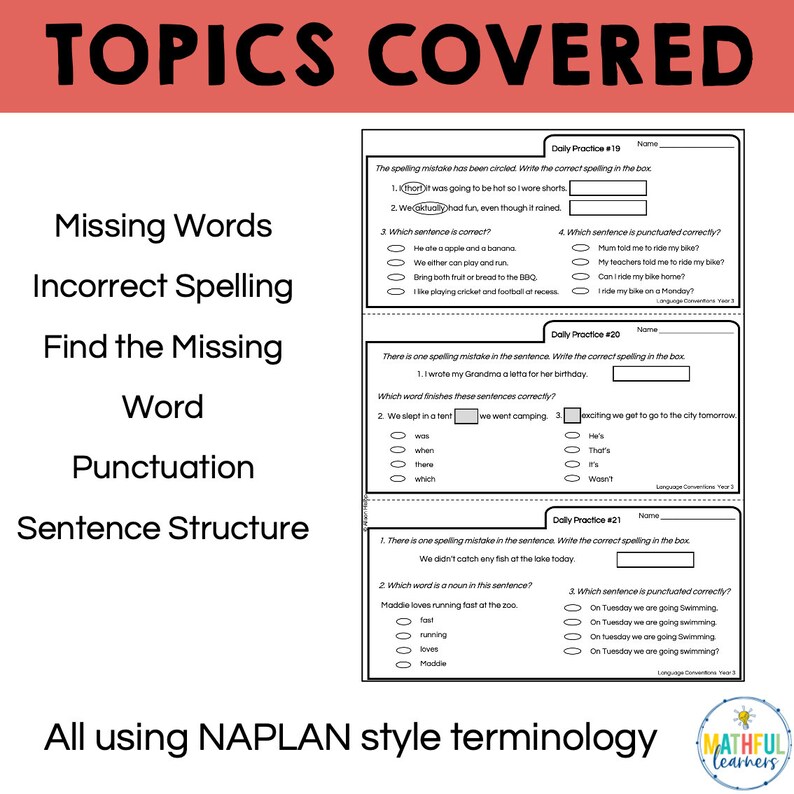 NAPLAN Language Conventions - Practice Tests Year 3 - Daily Worksheets ...