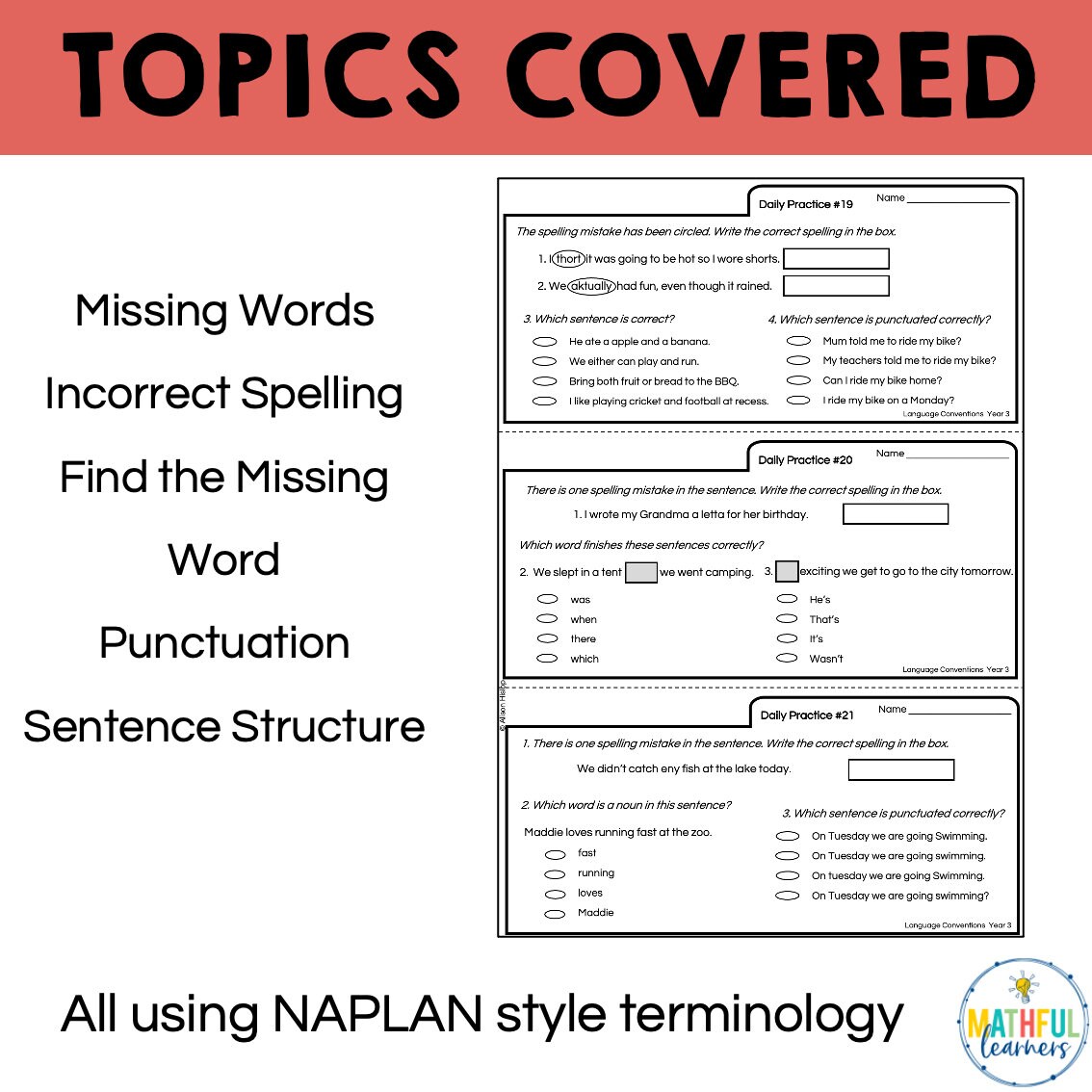 NAPLAN Language Conventions - Practice Tests Year 3 - Daily Worksheets ...