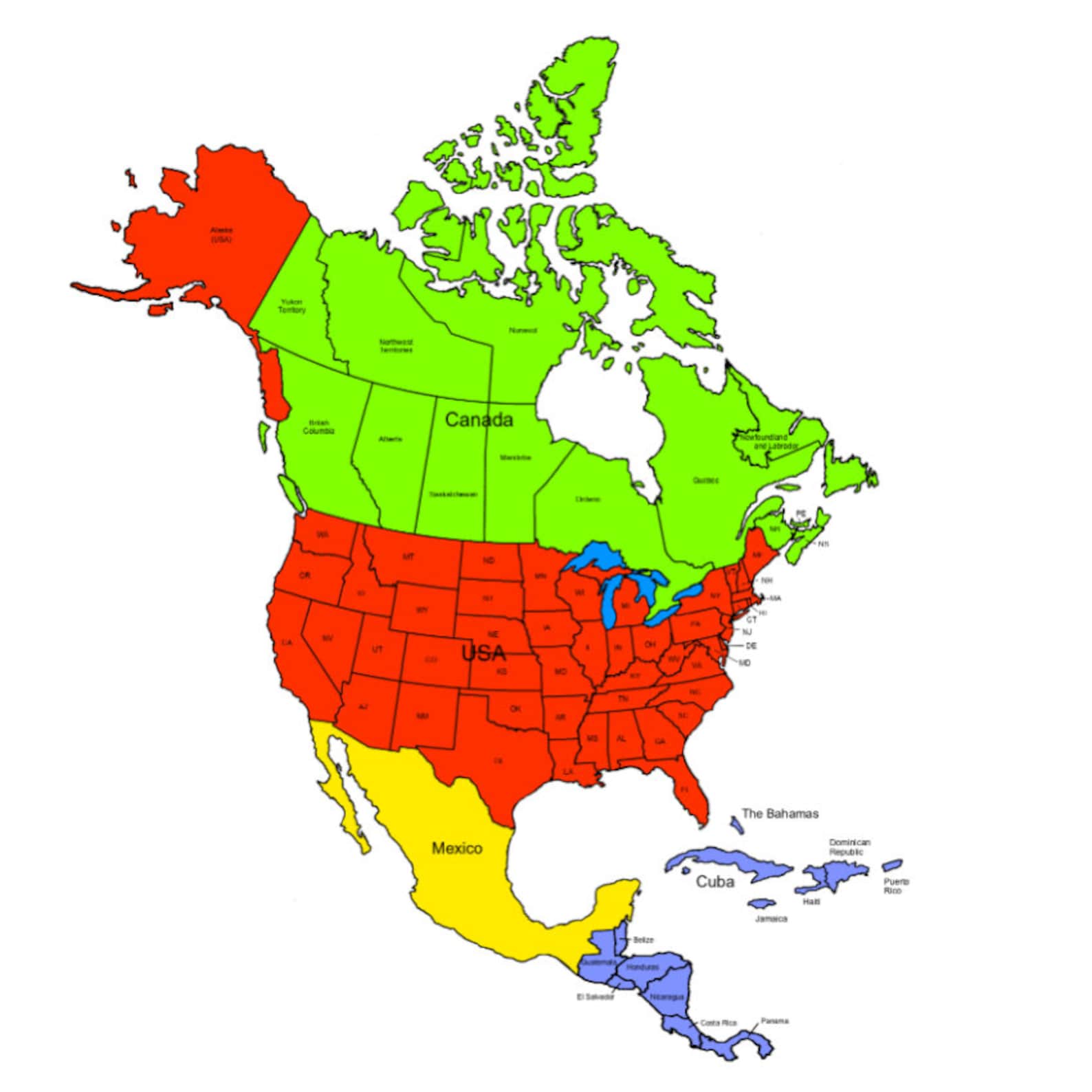North America Map Clipart With USA, Canada, Mexico and Central America ...