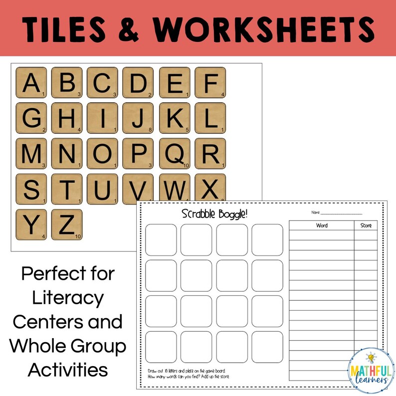 Scrabble Word Game - Word Work Game Worksheets for Literacy Centers ...