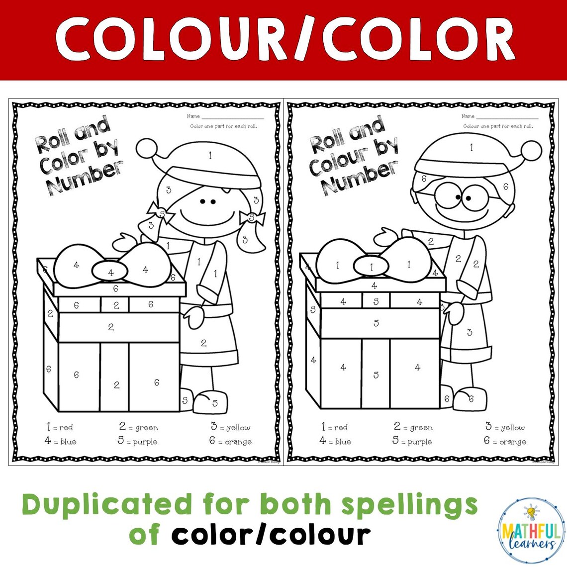 Christmas Math Worksheets - Roll & Color by Number - Kindergarten and ...