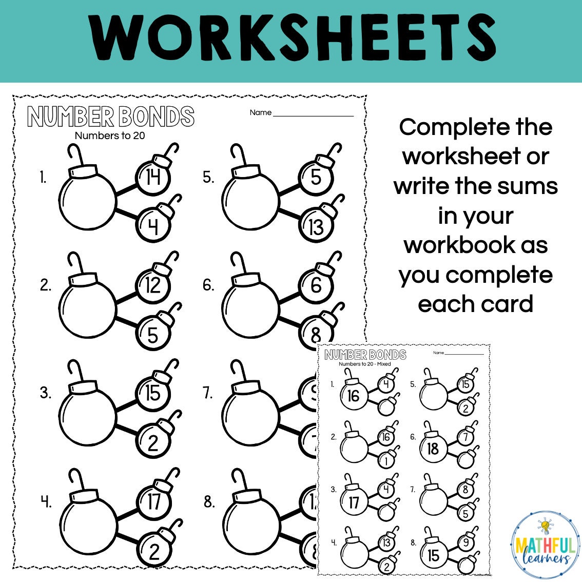 Number Bonds Worksheet and Task Cards: Christmas Addition and ...