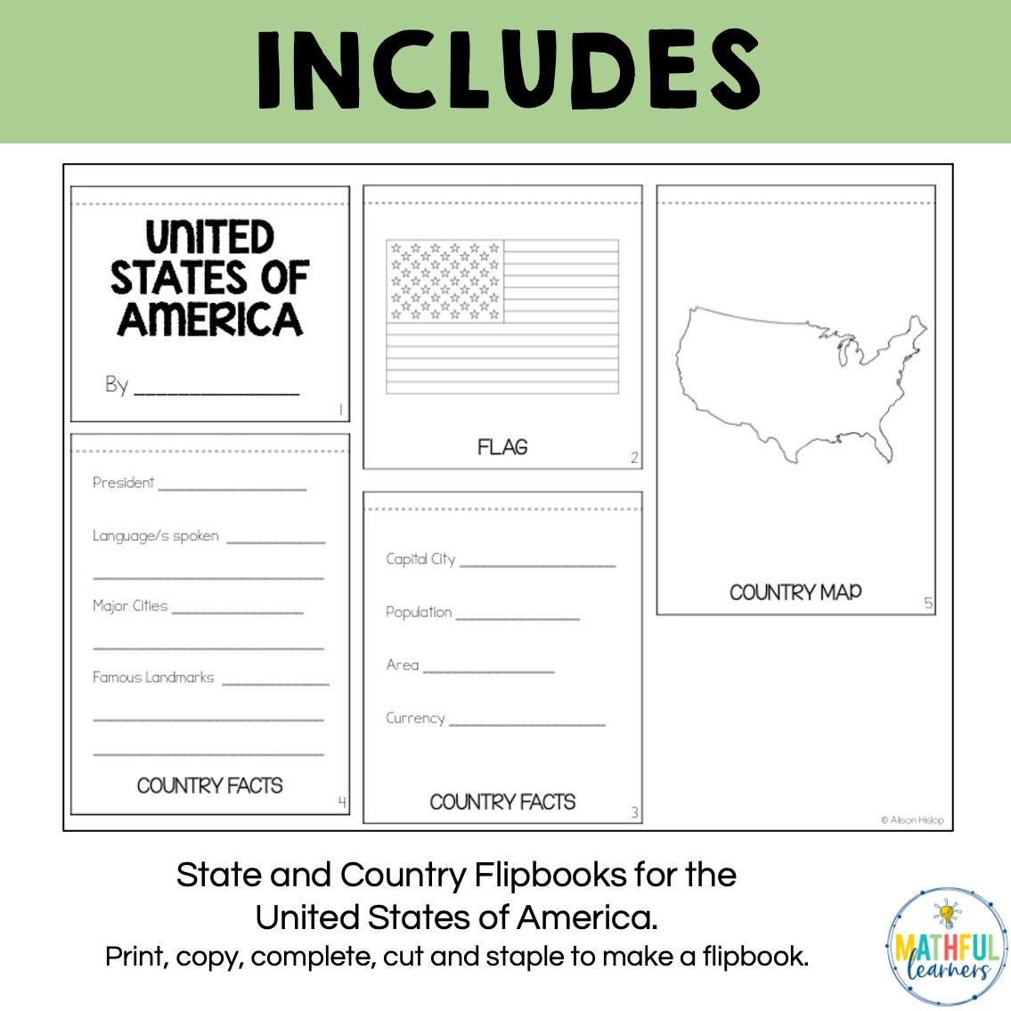USA State & Country Flipbooks - State Research Project Worksheets | Map ...