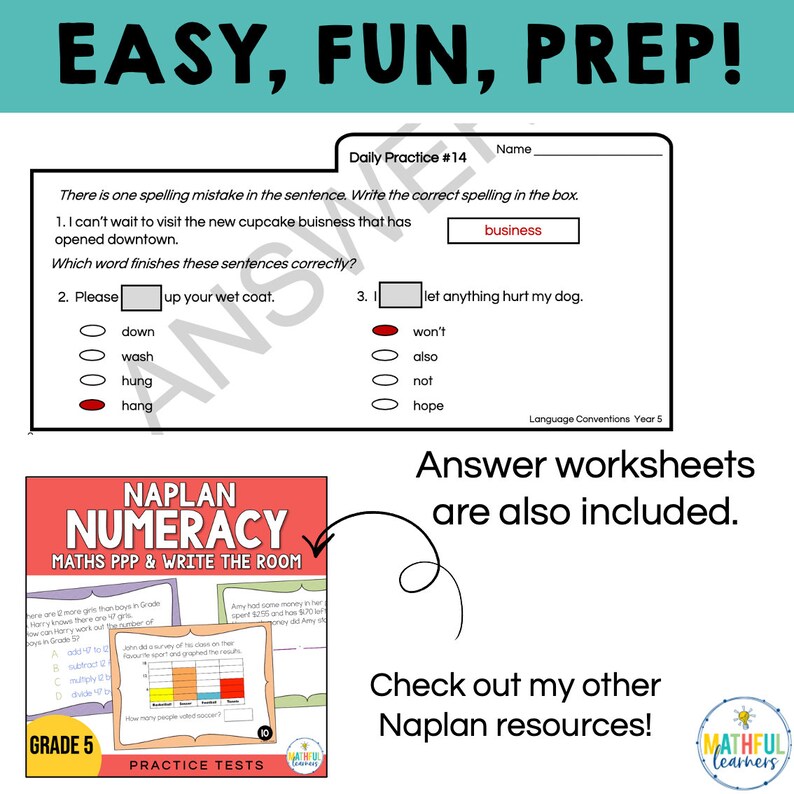 Naplan Language Conventions Practise Tests Year 5 Daily Worksheets - Etsy