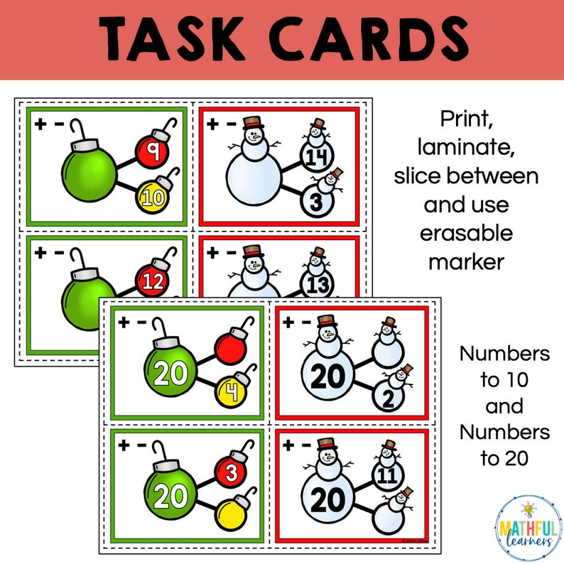 Number Bonds Worksheet and Task Cards: Christmas Addition - Etsy Australia