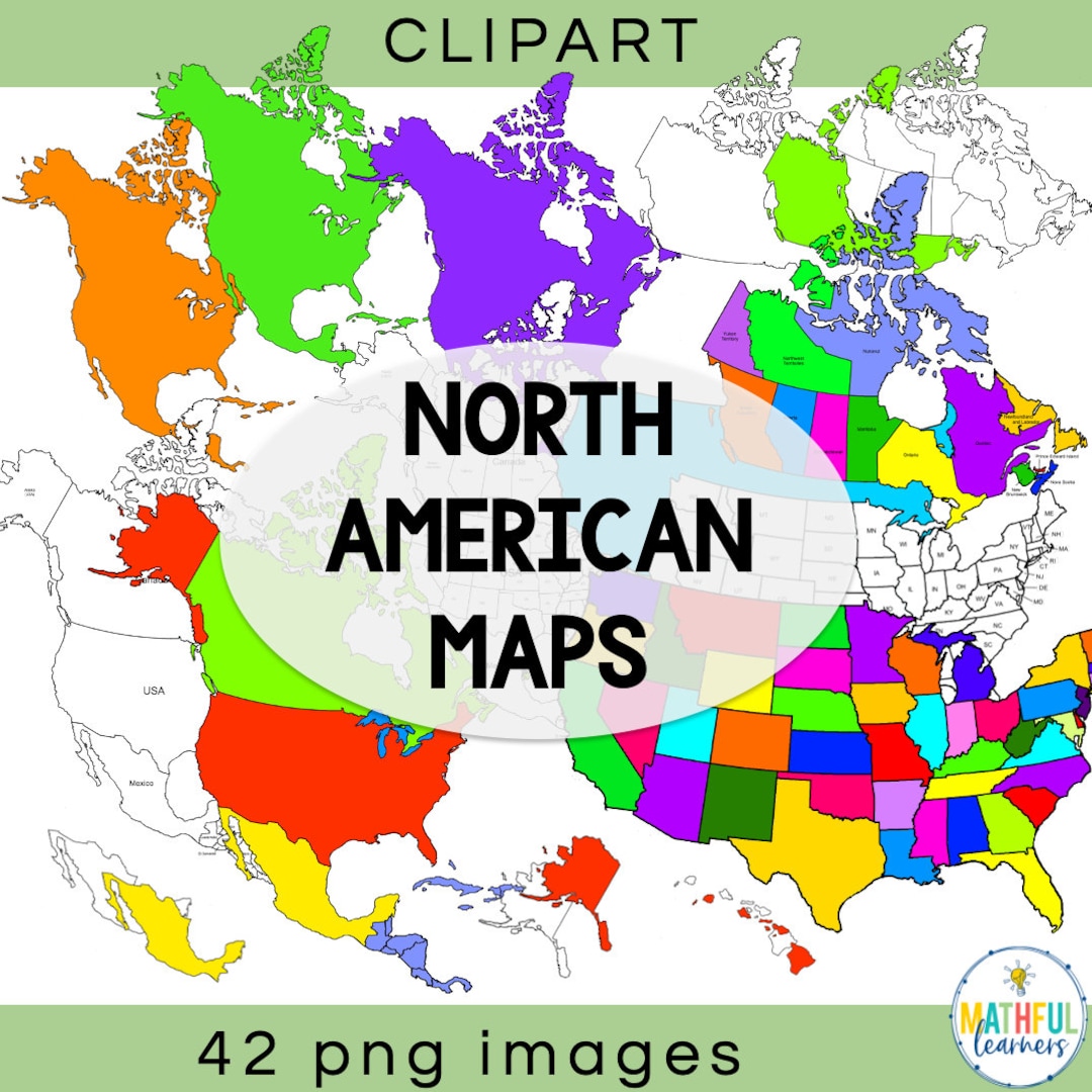 North America Map Clipart With USA, Canada, Mexico and Central America ...