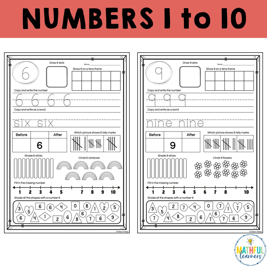 Number Sense to 10 Math Worksheets - Write, Draw & Representing Numbers ...