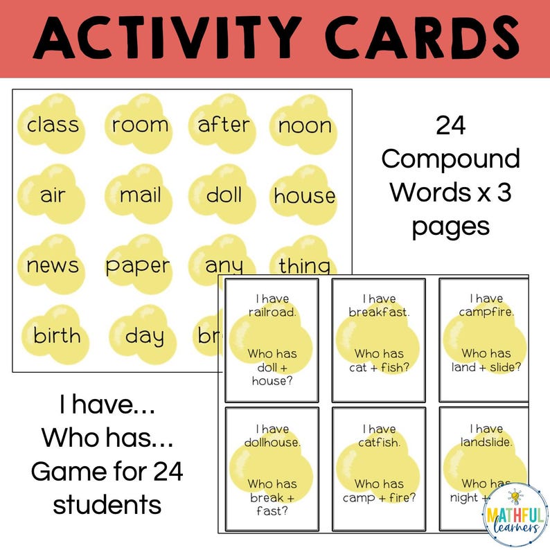 Compound Word Popcorn Themed Pack - Center Activities, Games and ...