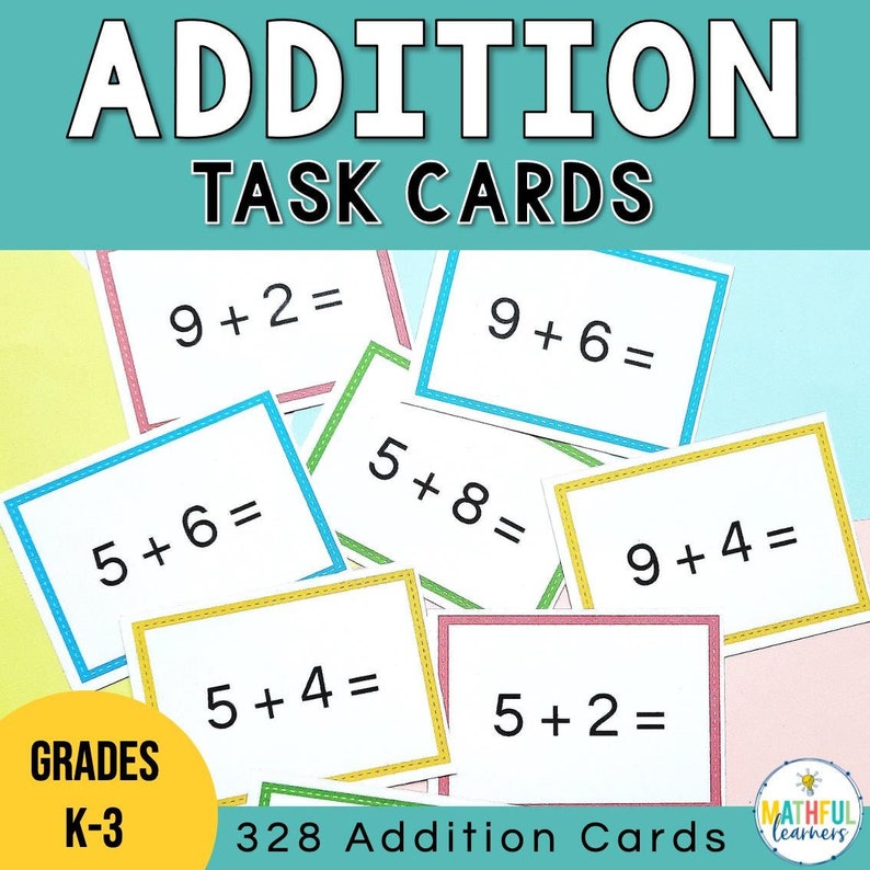 Addition Task Cards - Addition Sums for Games, Activities and Early ...