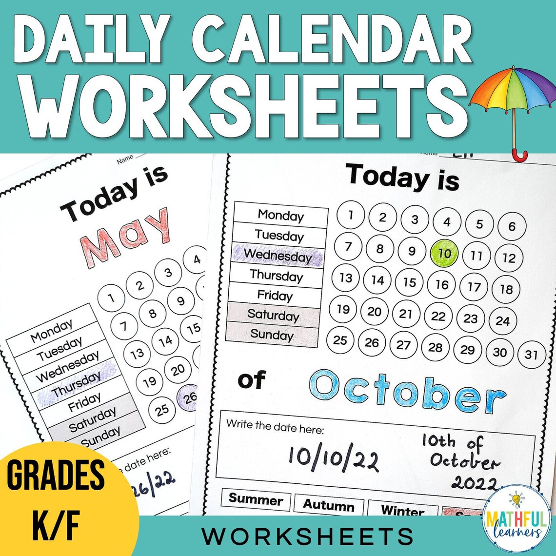 Daily Calendar Worksheets - Including Dates, Days, Months, Seasons and ...