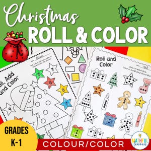Christmas Math Worksheets - Roll & Color by Number - Kindergarten and ...