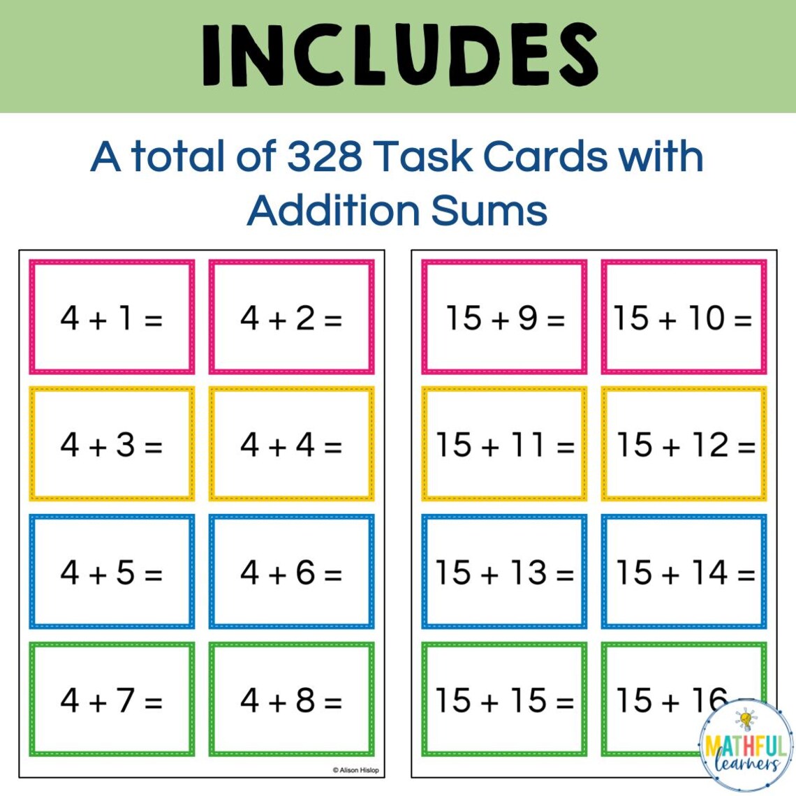 Addition Task Cards - Addition Sums for Games, Activities and Early ...