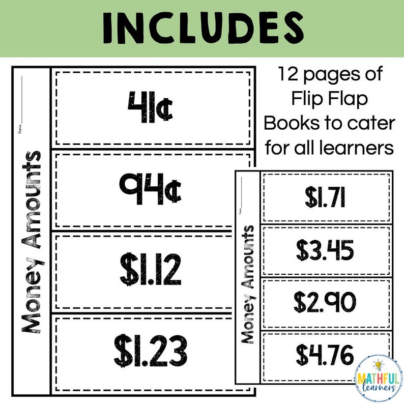 Money Flipbook - Math Cut & Paste Activities - USA Currency - 1st, 2nd ...
