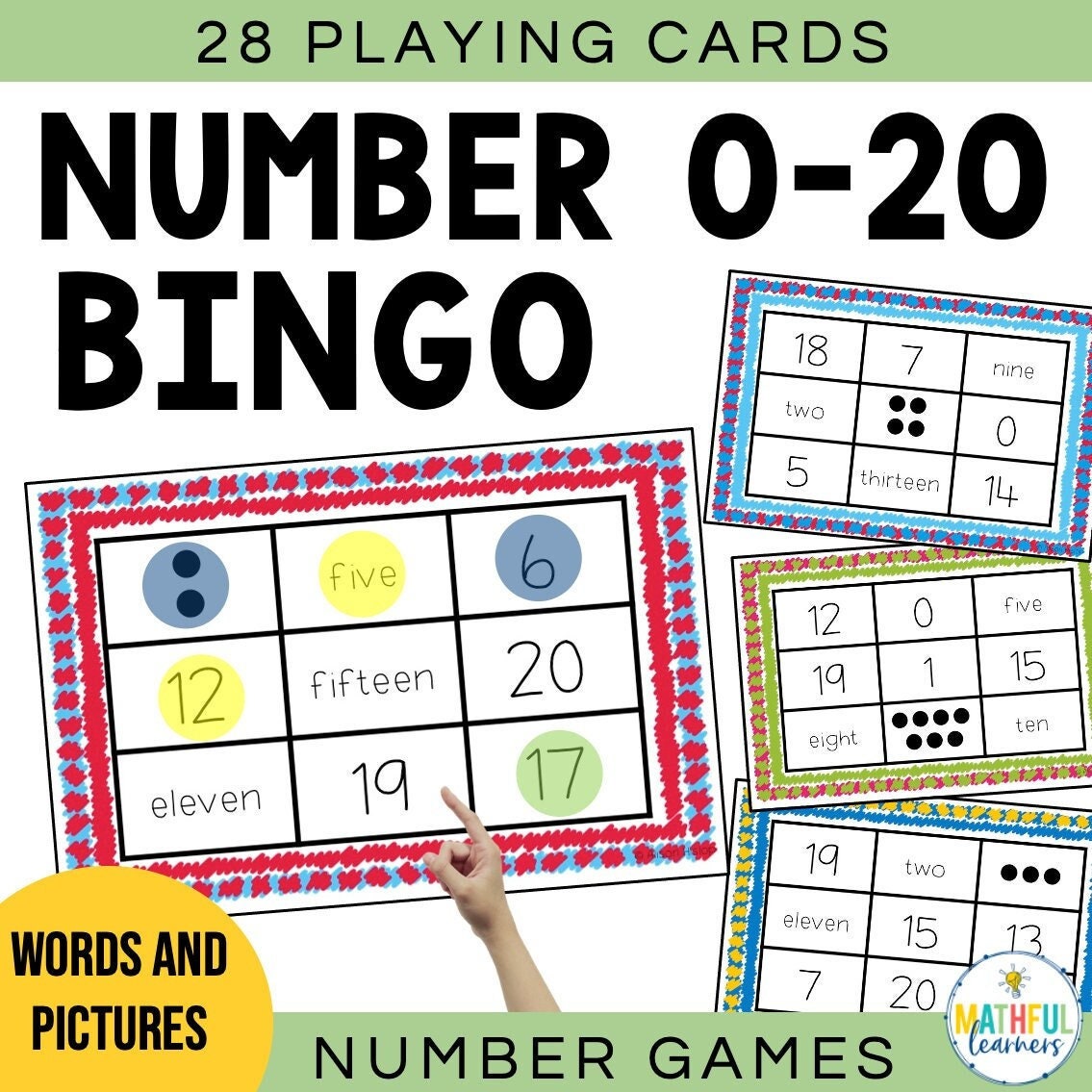 Math Bingo With Words & Pictures - Numbers 0 to 20 - Number Sense ...