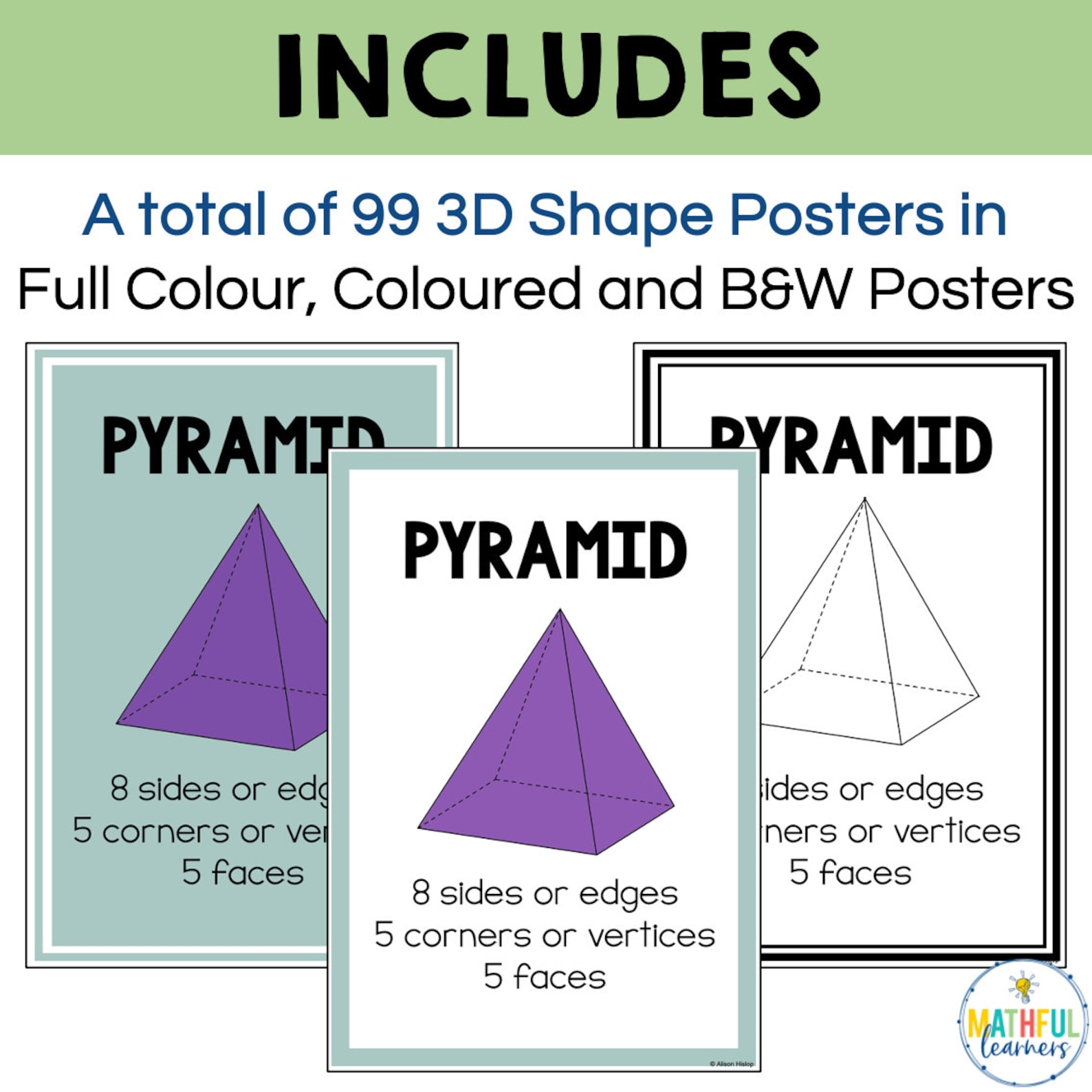 3D Shape Posters - Side, Vertices, Faces - Real Life Math Terminology ...